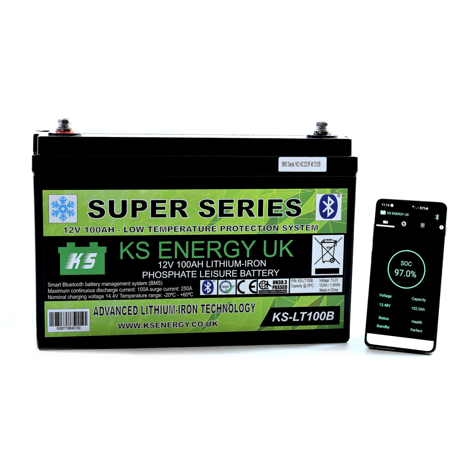 KS-LT100B 12v 100AH Super Series Bluetooth lithium leisure battery - KS Energy UK